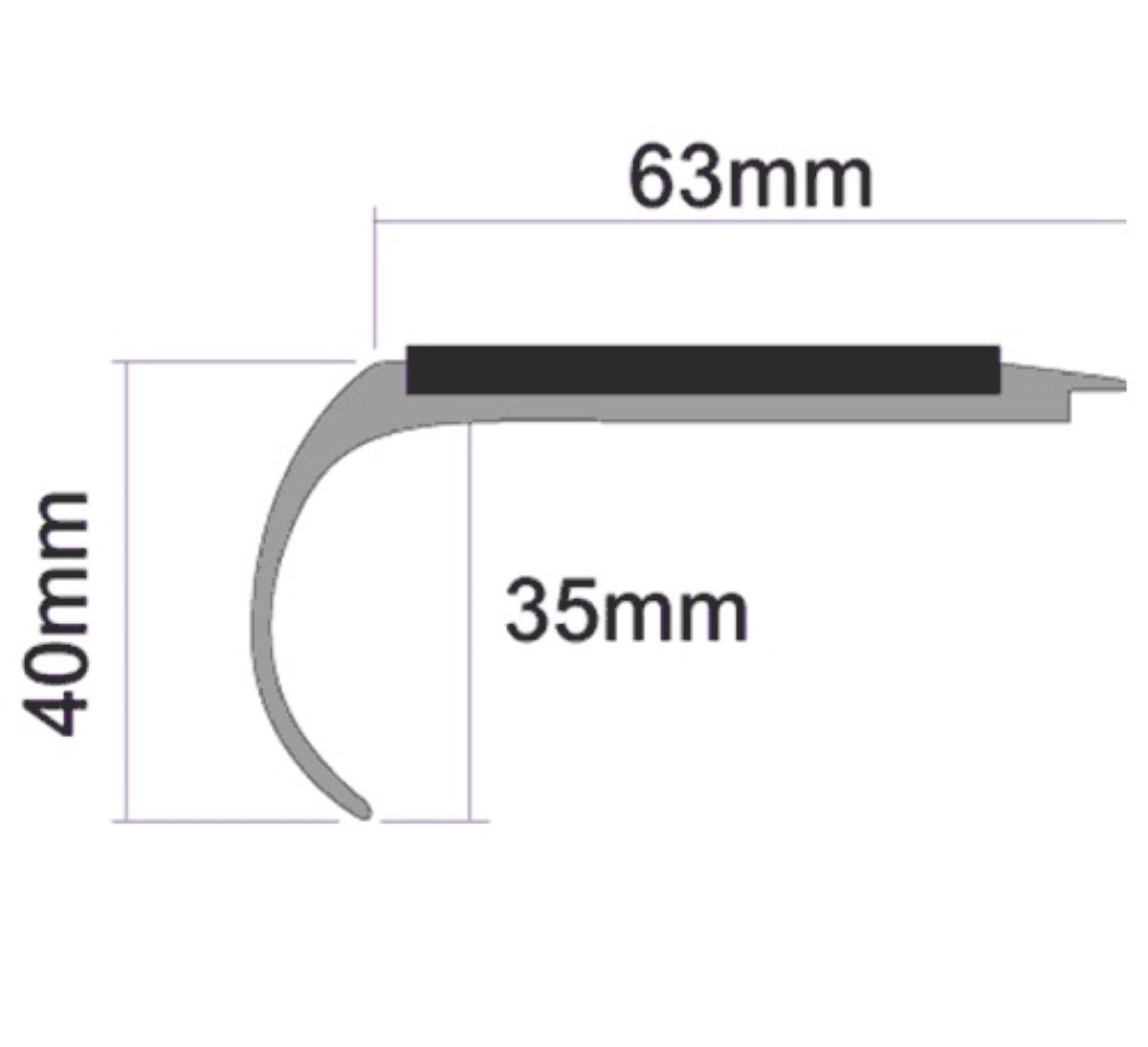 Treads Stair Nosings VR1 Single Channel Bull Nose Ramped Back